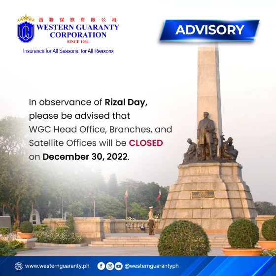 Advisory: Rizal Day - Western Guaranty Corporation